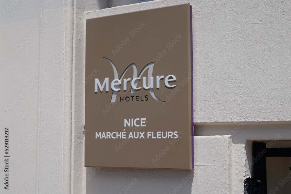 mercure hotels Nice flowers market text brand and sign logo on door ...