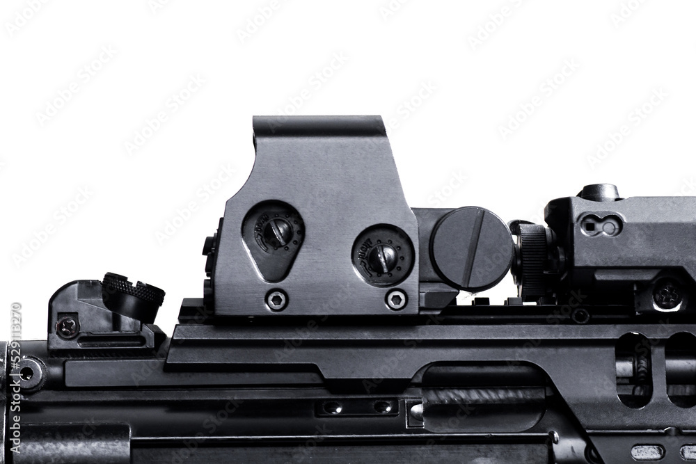 Close-up of modern reflex sight sub machine gun assault rifle MP5 ...