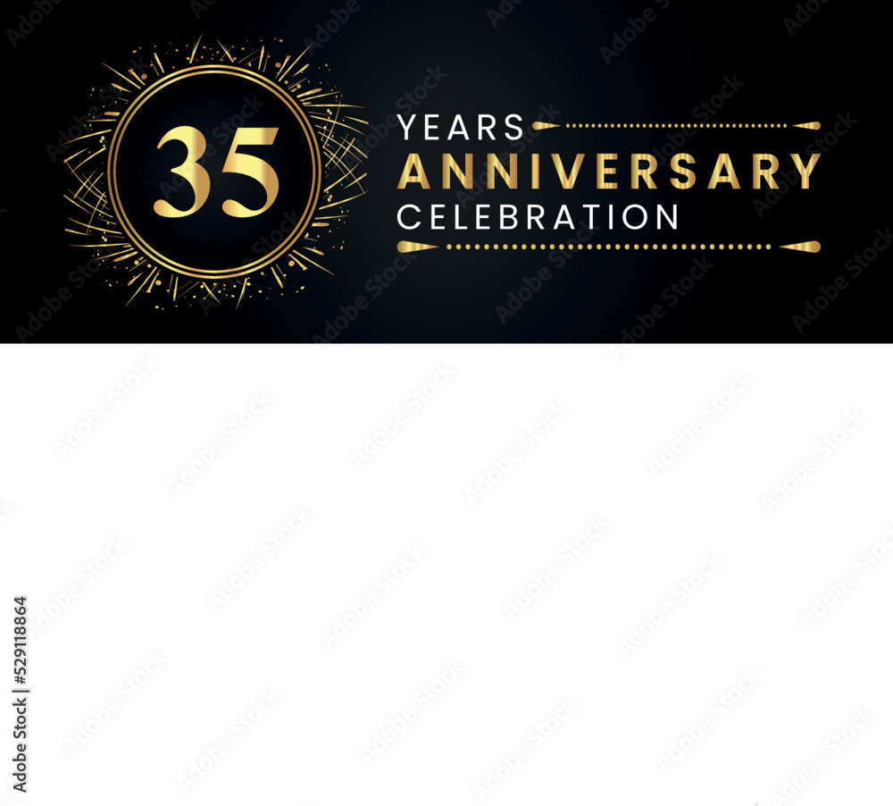 35 years anniversary celebration with gold fireworks and circle frames ...