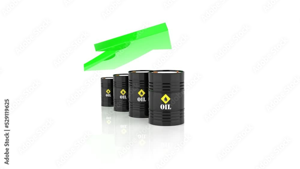 Crude Oil rising price with Black barrels. 3D rendered animation of oil ...