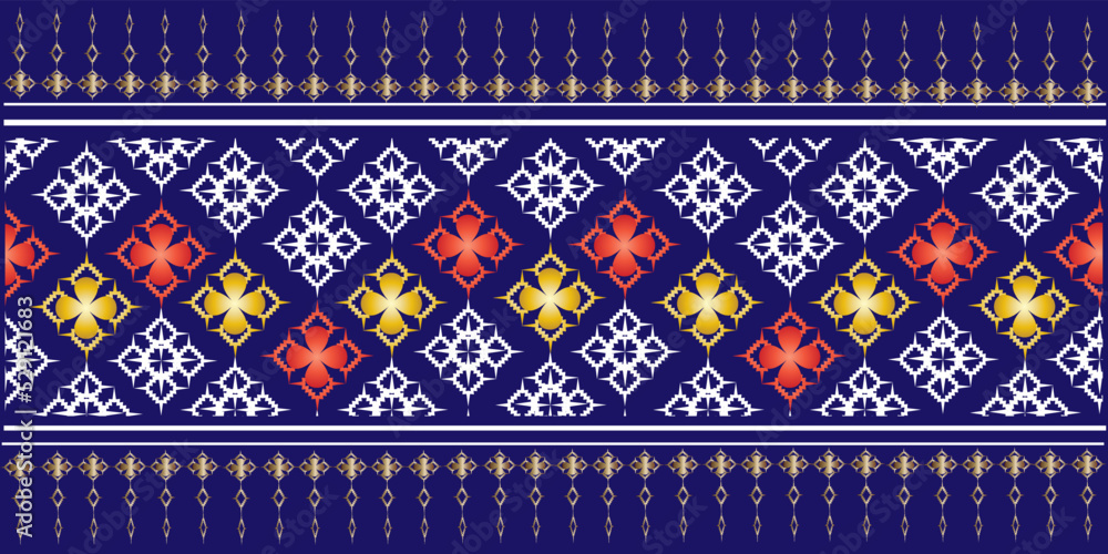 blue background Assembling Thai patterns fabric pattern design Stock ...