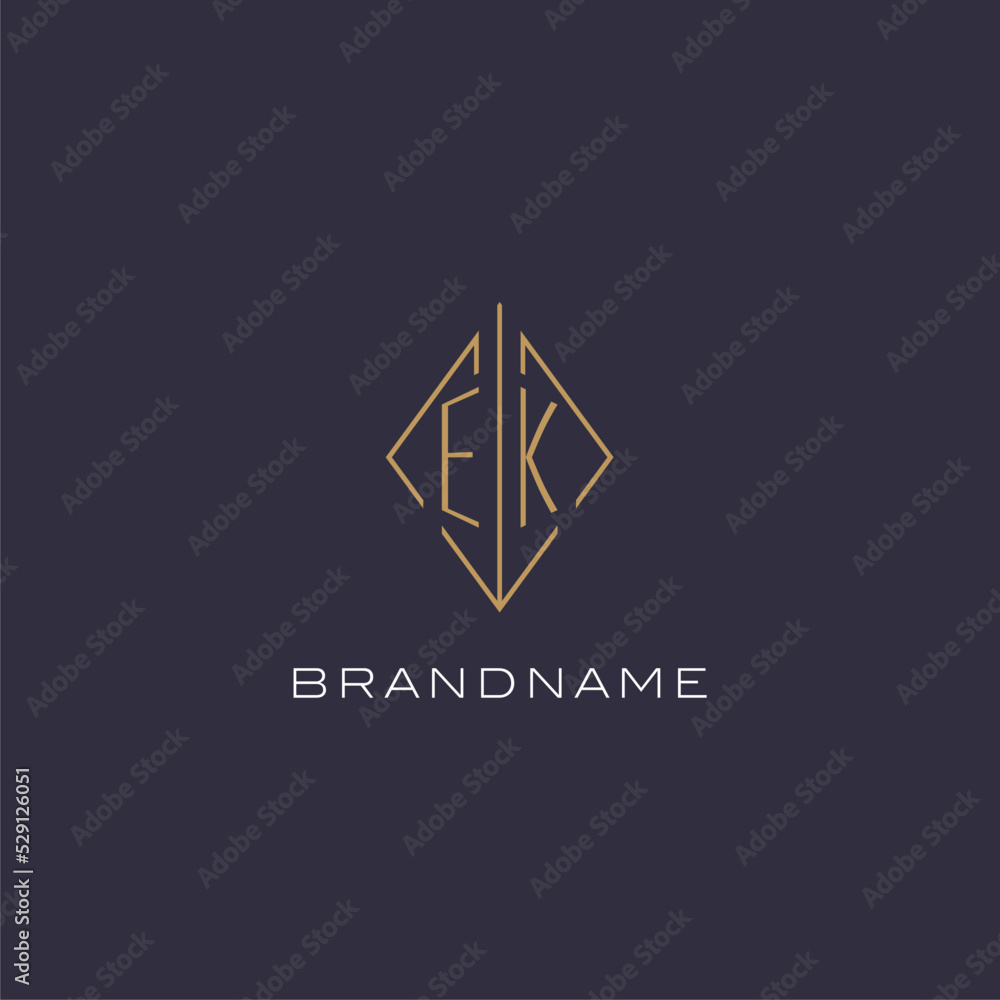 Initial letter EK logo monogram with diamond rhombus style design ideas ...