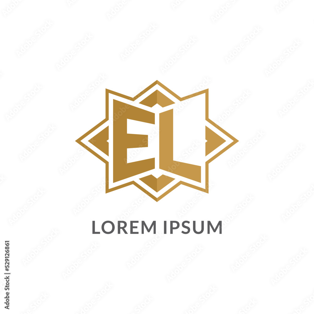 Initial letter EL logo monogram with eight point star style design ...