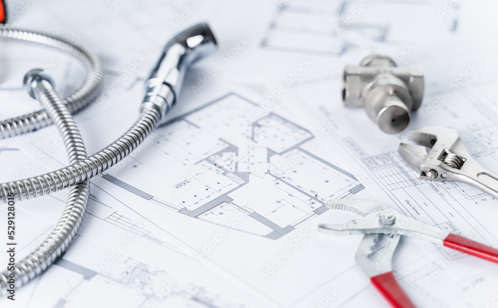 Plumbing project in house.Drawing,diagrams,plan of water supply of ...