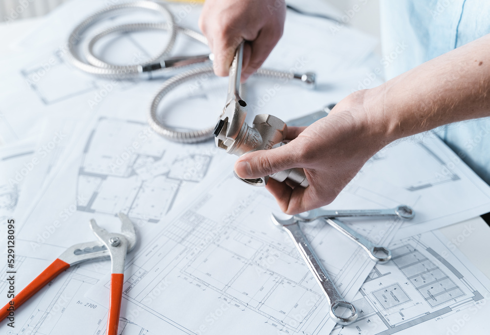 Plumbing project in house.Drawing,diagrams,plan of water supply of ...