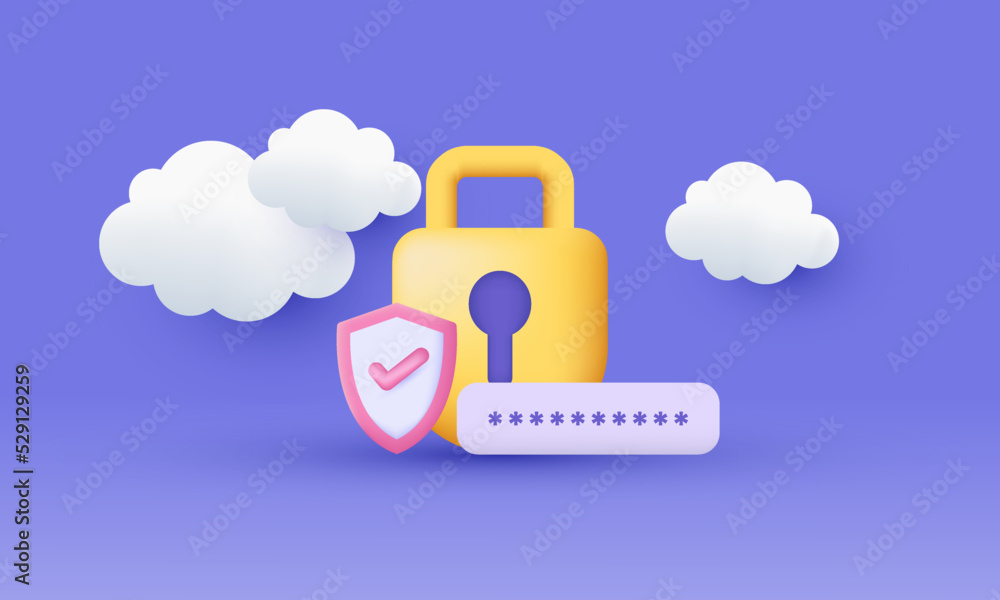 unique realistic security shield lock check mark 3d design isolated on ...