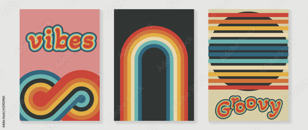 Collection of 70s wall art background vector. Set of retro wall ...