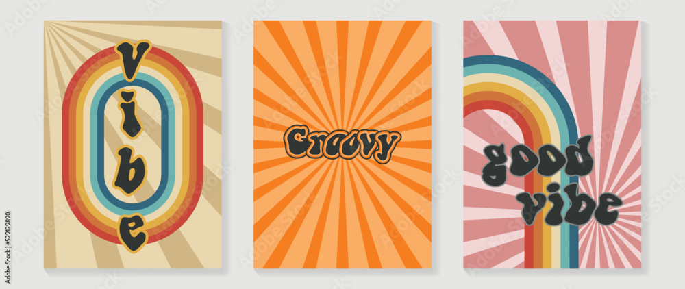 Collection of 70s wall art background vector. Set of retro wall ...