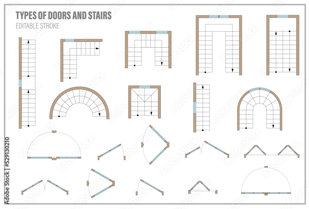 Architectural elements set for floor plan top view. Kit of icons for ...