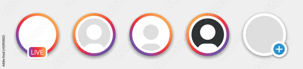 Instagram story set. Frame Live stories user video streaming. Live ...