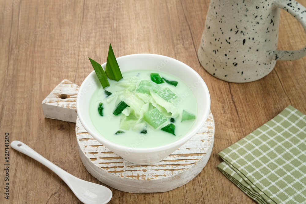 Buko Pandan, a dessert from Philippines, made from jelly, young coconut ...