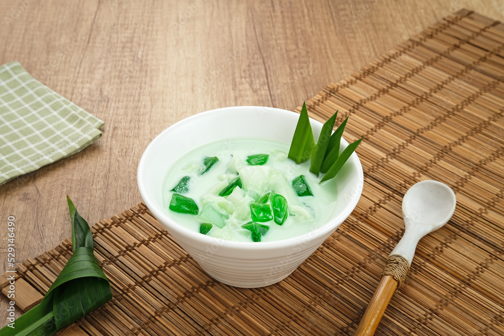 Buko Pandan, a dessert from Philippines, made from jelly, young coconut ...