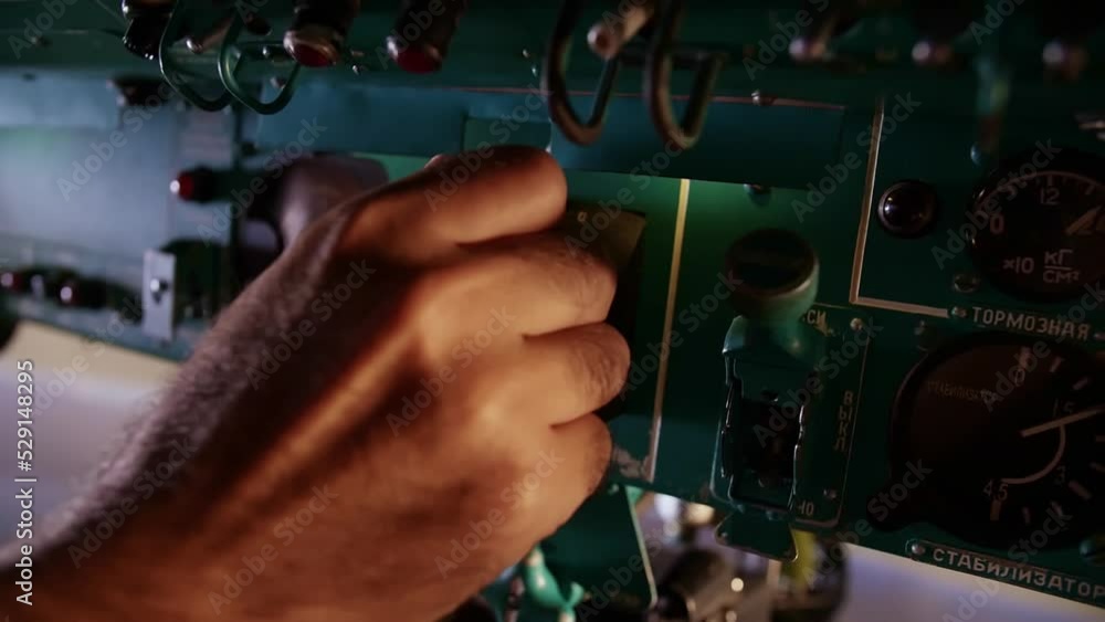 Man drives a flight simulator.The dashboard in the flight simulator ...