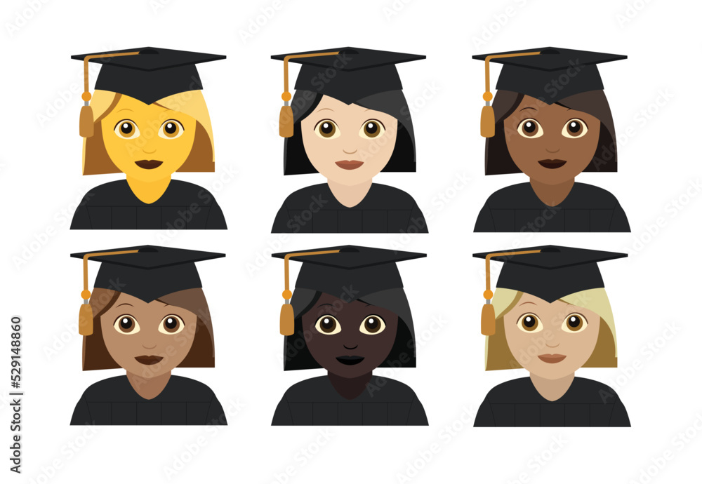 university graduate vector emoji female woman student studying Stock ...