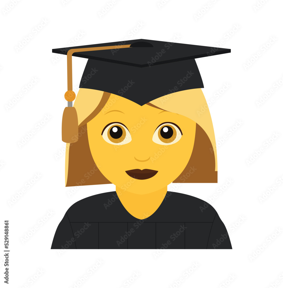 Graduation emoji vector illustration woman, female, Stock Vector ...