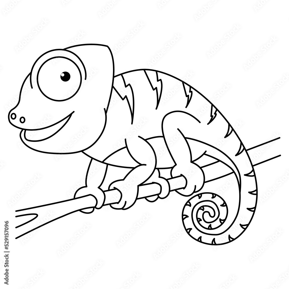 Cute chameleon cartoon coloring page illustration vector. For kids ...