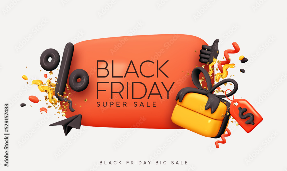 Black Friday super sale. Promo background with realistic 3d cartoon ...