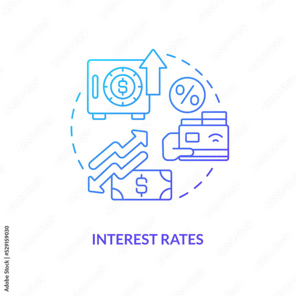 Interest rates blue gradient concept icon. Business operations profit ...