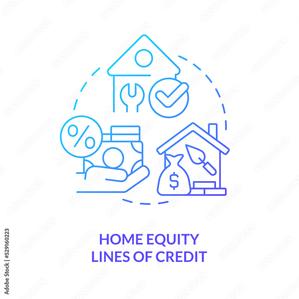 Home equity lines of credit blue gradient concept icon. Building repair ...