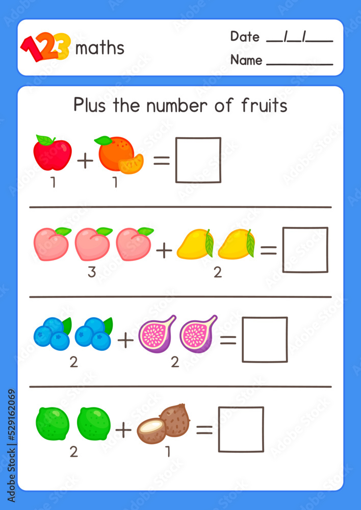 Calculate the numbers by fruits picture in maths subject exercises ...
