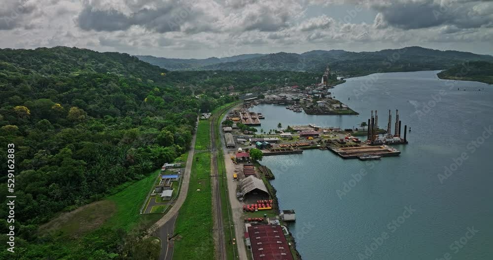 Panama Canal Aerial v4 drone flyover rural small town gamboa along the ...
