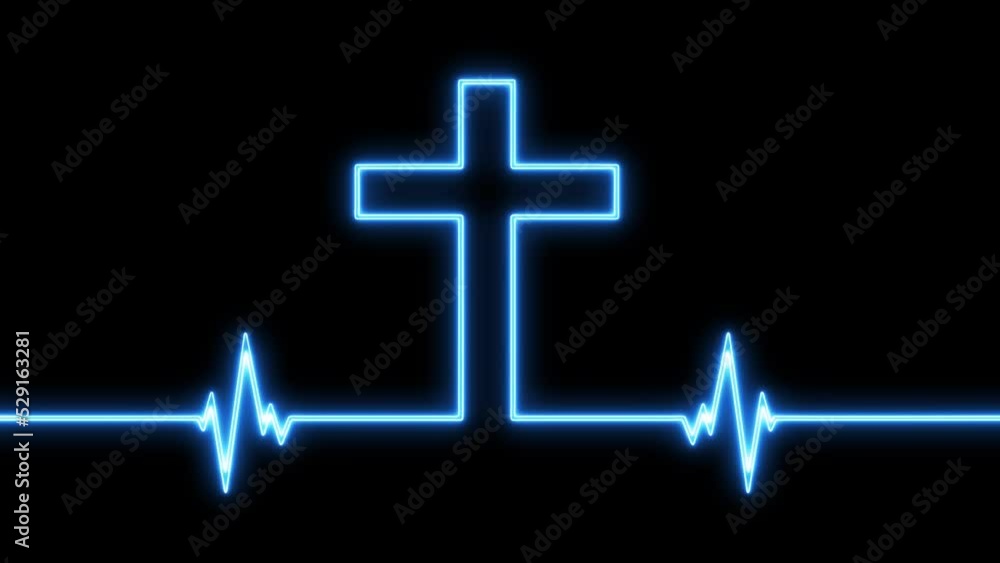 Animation of the cross of Jesus Christ illuminated with neon. Cross of ...