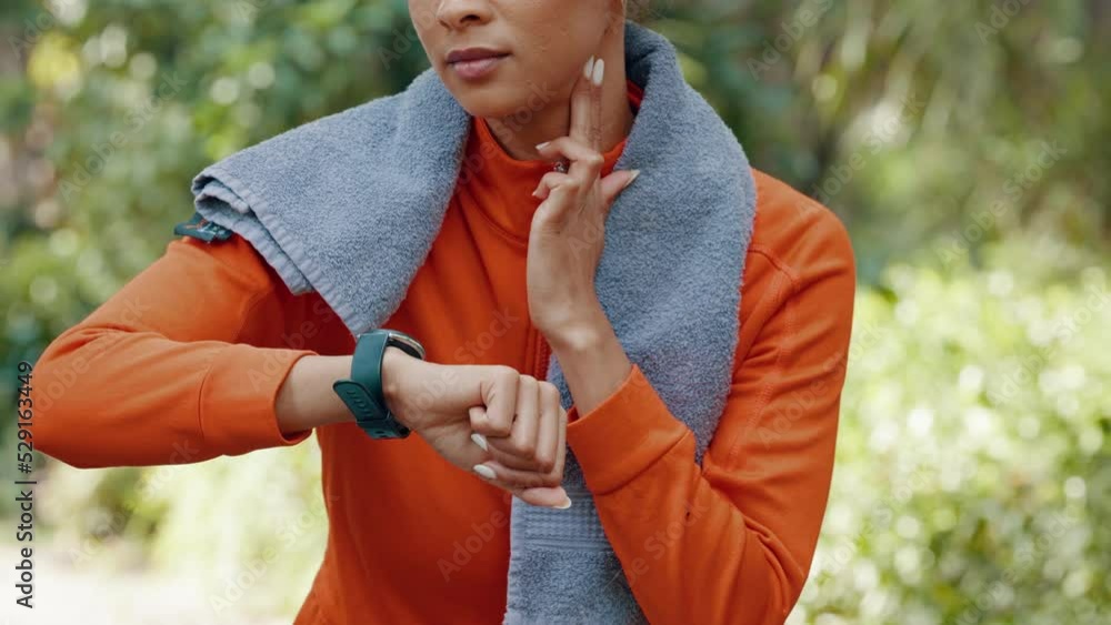 Woman fitness athlete check pulse with smartwatch while training for ...