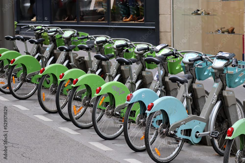 Paris, France - May 29, 2022: "Velib" bicycle rental station on Avenue ...