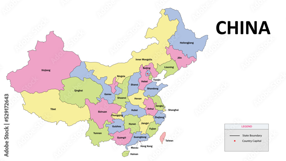China Map. State and province map of China. Detailed colorful map of ...