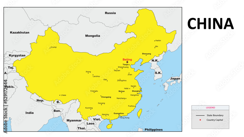 China Map. Major city map of China. Political map of China with country ...