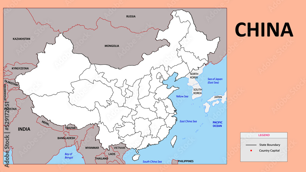 Fototapeta mapa świata dla dzieci China Map. State and province map of ...