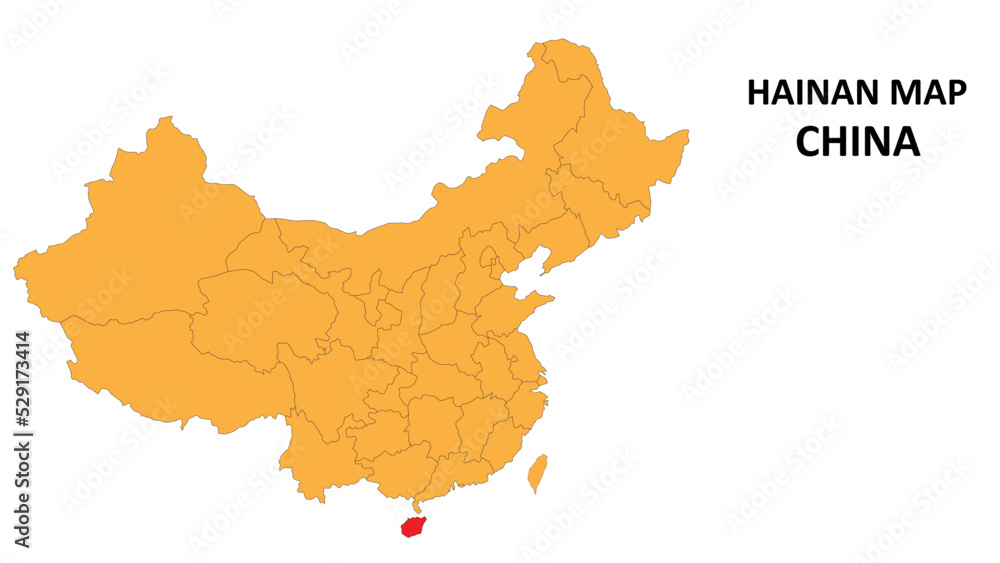 Hainan province map highlighted on China map with detailed state and ...