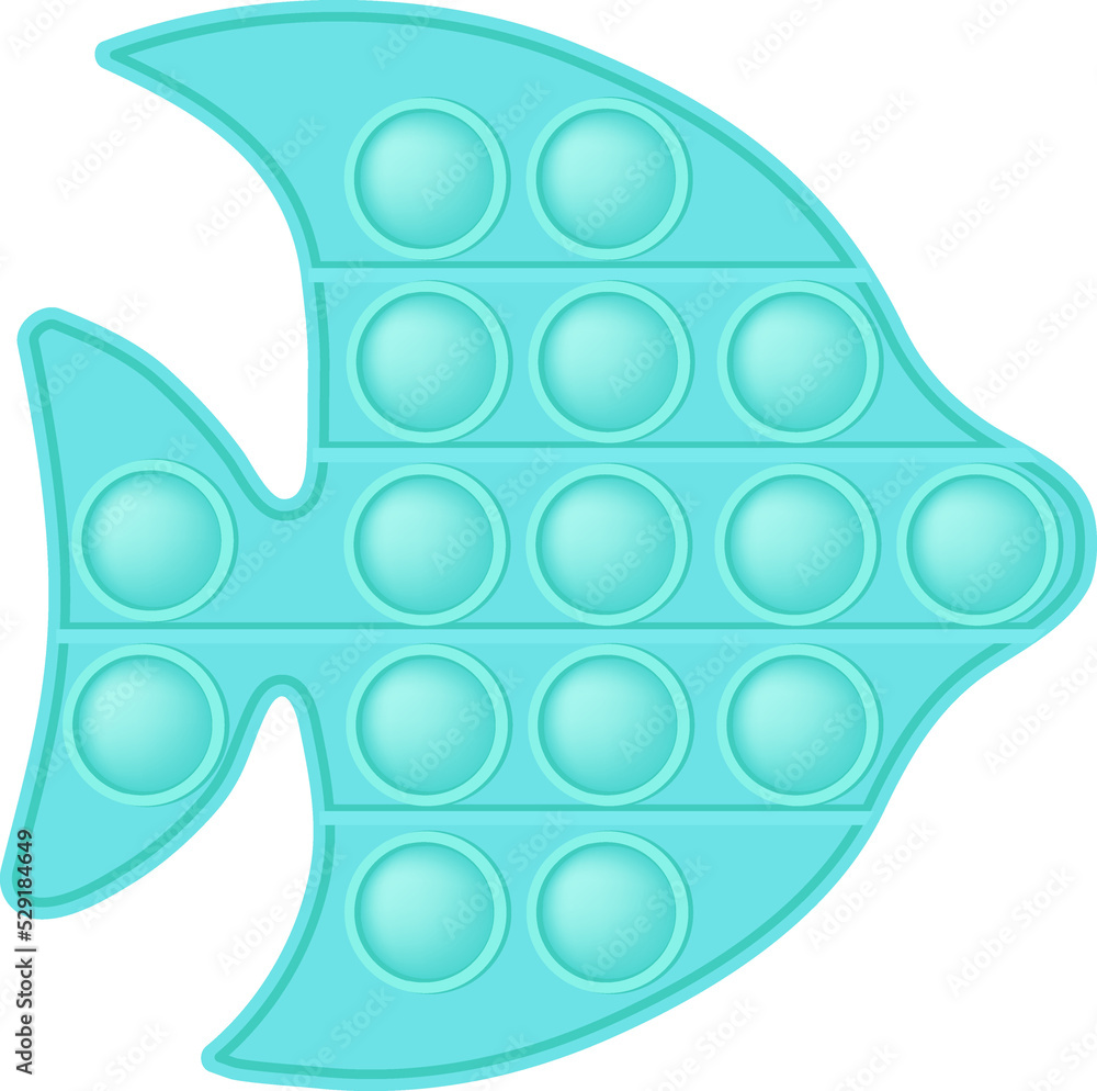Blue Popit shape fish. Pop it a trendy pastel fidget toys. Addictive ...