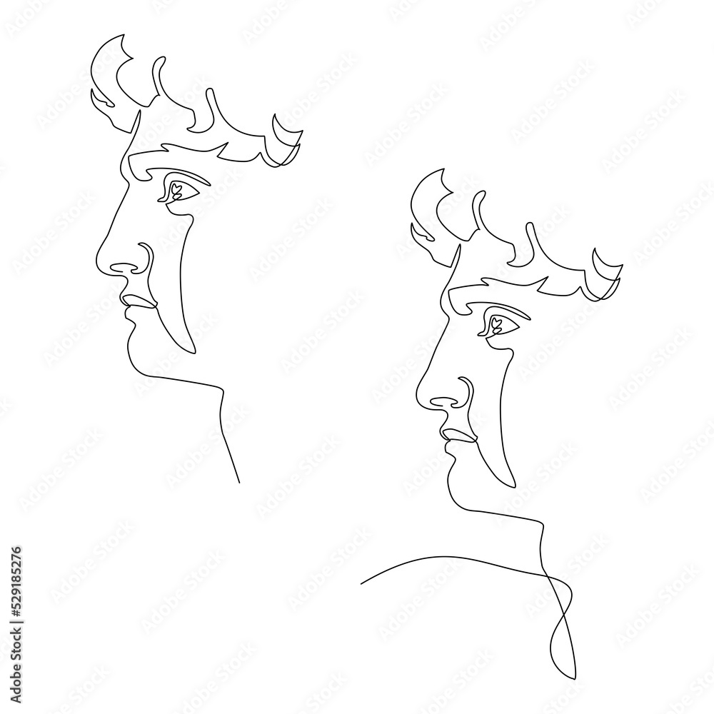 Mask of Michelangelo's David. Portrait of a young man. Continuous line ...