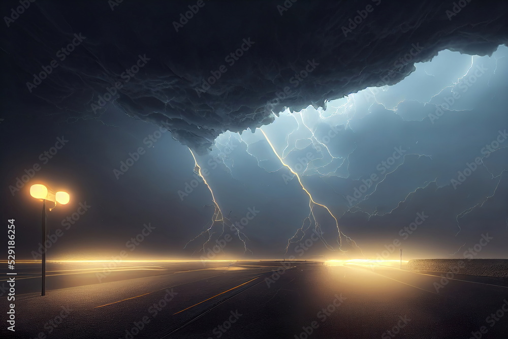 lightning in the sky, epic thunder cloudy background, digital ...