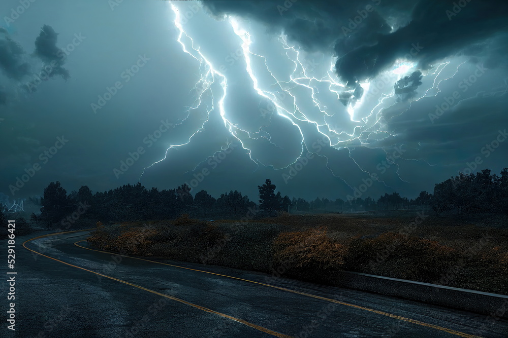 lightning in the sky, epic thunder cloudy background, digital ...