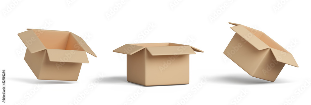 Collection of various open cardboard boxes on transparent background ...