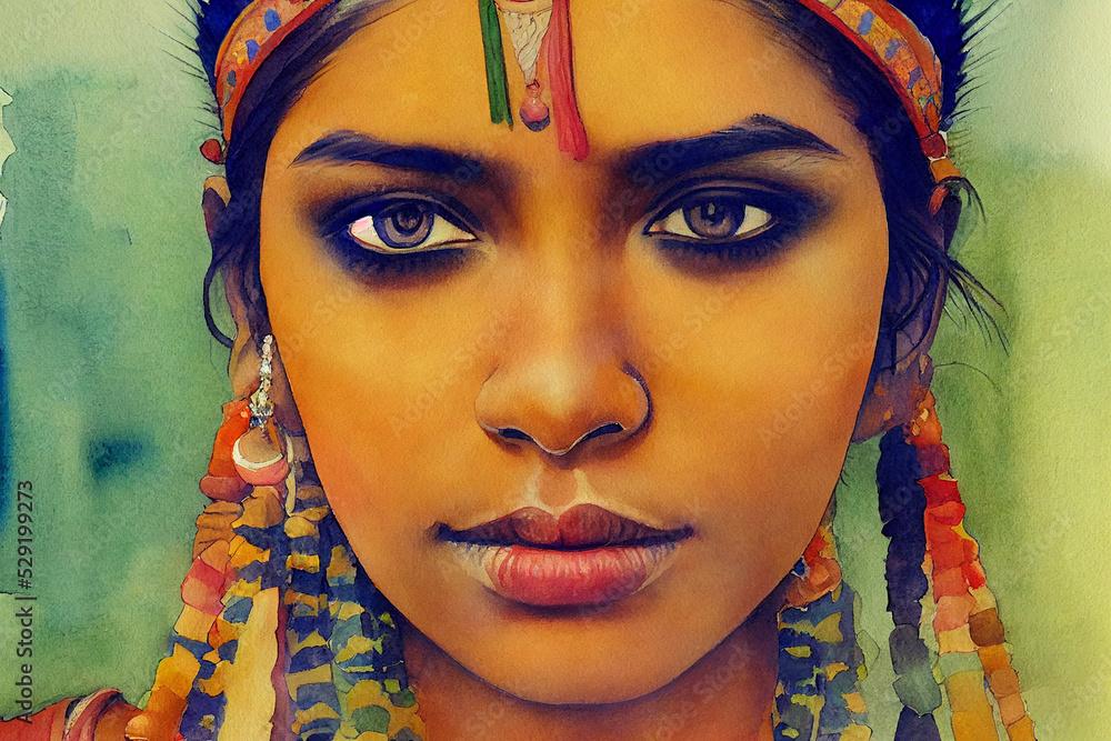 Beautiful indian woman. Young model girl. Stock Illustration | Adobe Stock