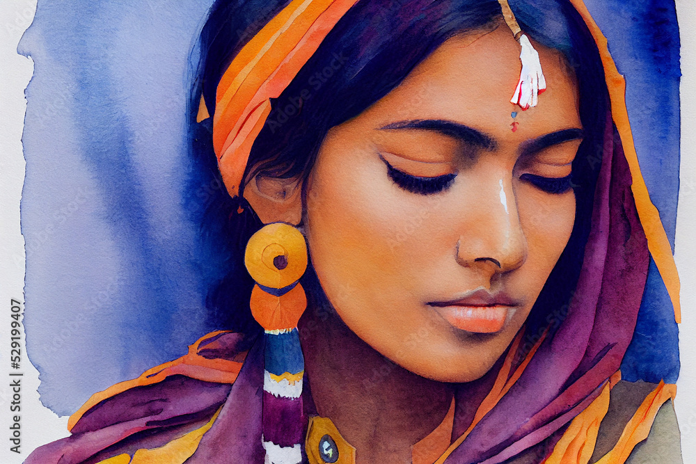 Beautiful indian woman. Young model girl. Stock Illustration | Adobe Stock