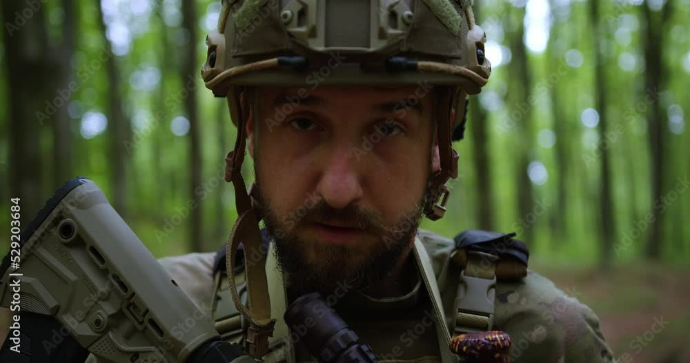 The evil face of the Ukrainian militant of the army soldier with ...