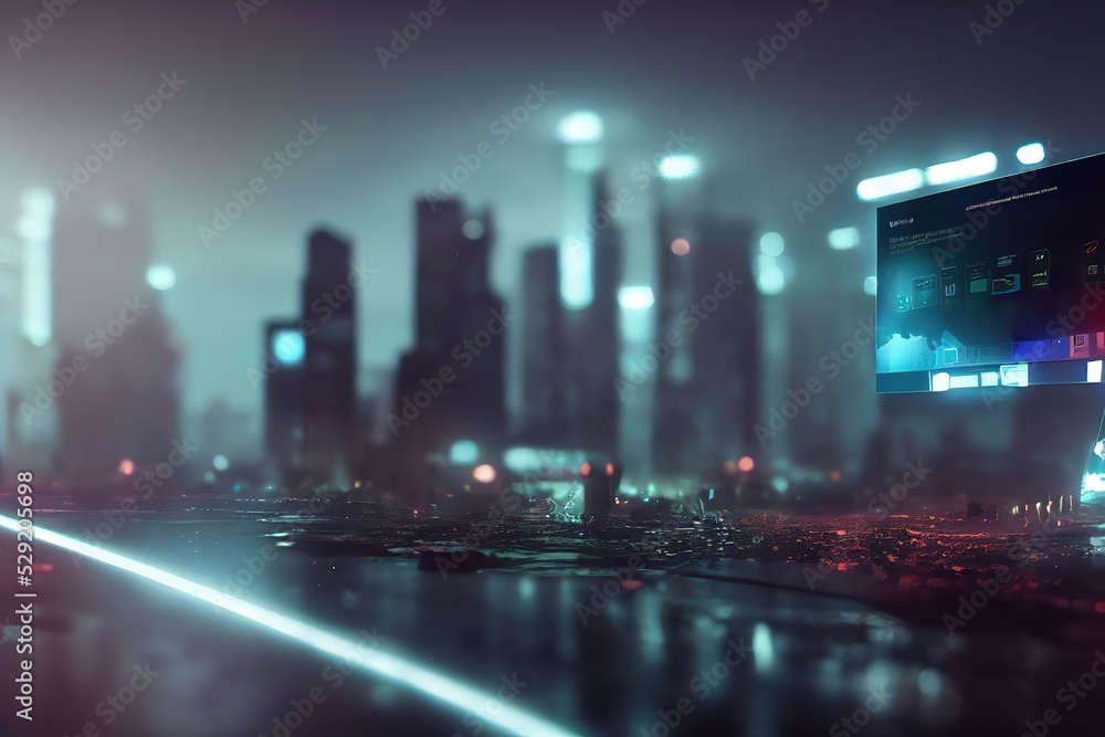 Future metropolis streets, night skyline cartoon vector with ...