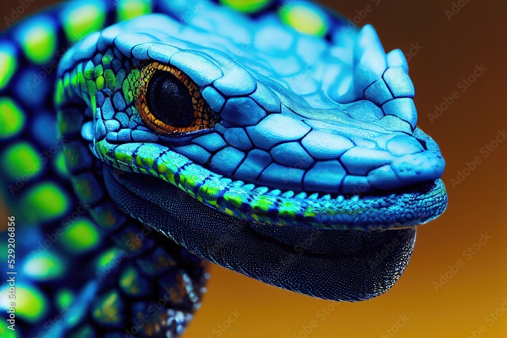 Raster illustration of Blue viper with a orangebackground, viper snake ...
