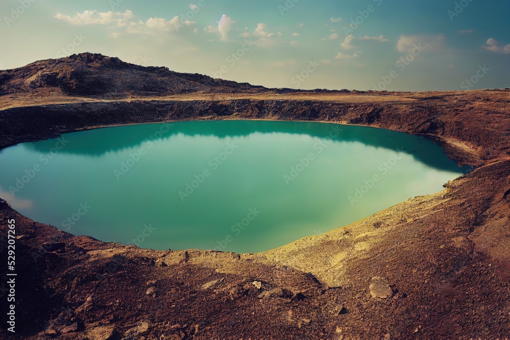 Raster illustration of lakes in a quarry in the middle of desert sandy ...