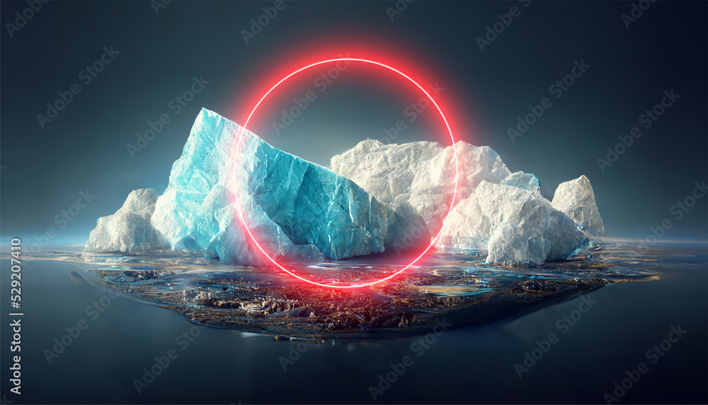 Raster illustration of A beautiful iceberg in the ocean with a round ...