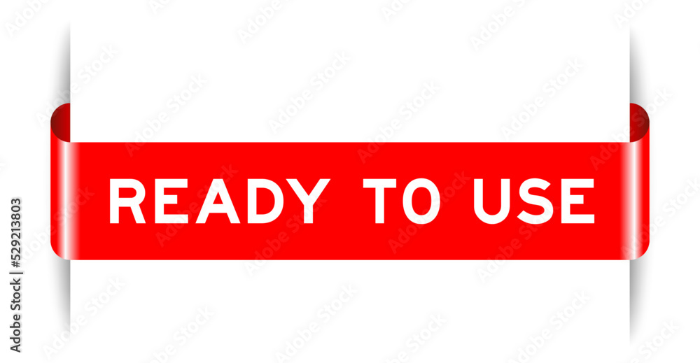 Red color inserted label banner with word ready to use on white ...