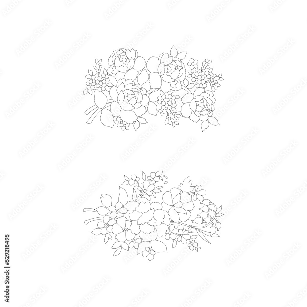 Flower Line Arts,Silhouette Art Line Floral Patterns,Outline Black And ...