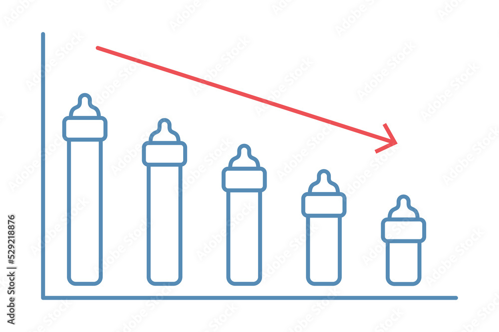 Chart of the decline in child births. Fall in child births. Vector line ...