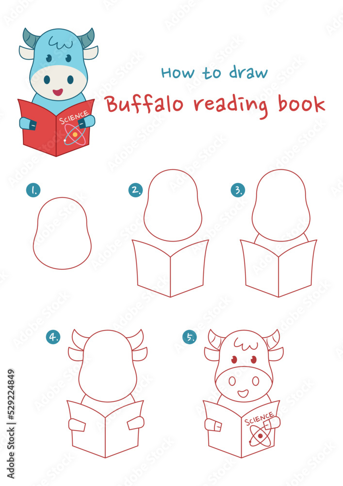 How to draw a buffalo reading a book vector illustration. Draw a ...