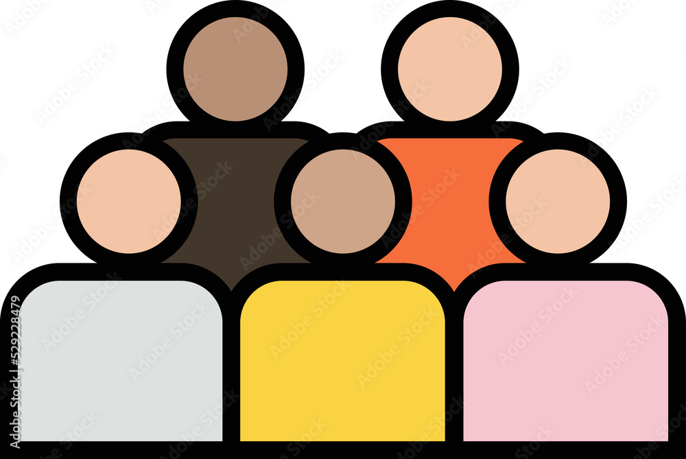 five people group icon with different skin tones and clothes Stock ...