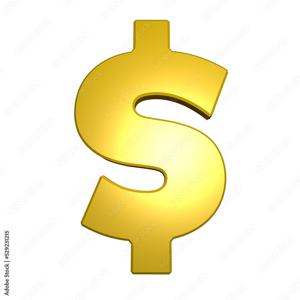 Símbolo de moneda de oro, renderización 3d de objeto sólido color oro ...